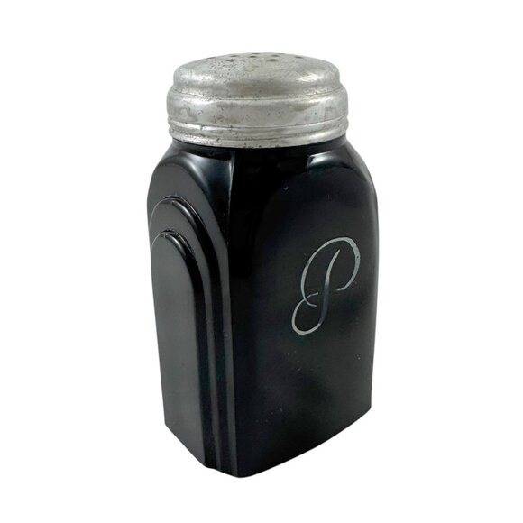 Mckee | Dining | Mckee Black Glass Pepper Shaker Roman Arch Zinc Tin ...